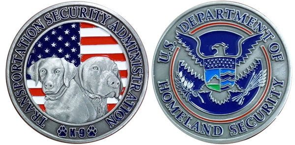TSA K-9 / K9 Challenge Coin with 2 Dog Heads – ALL Patch Stuff